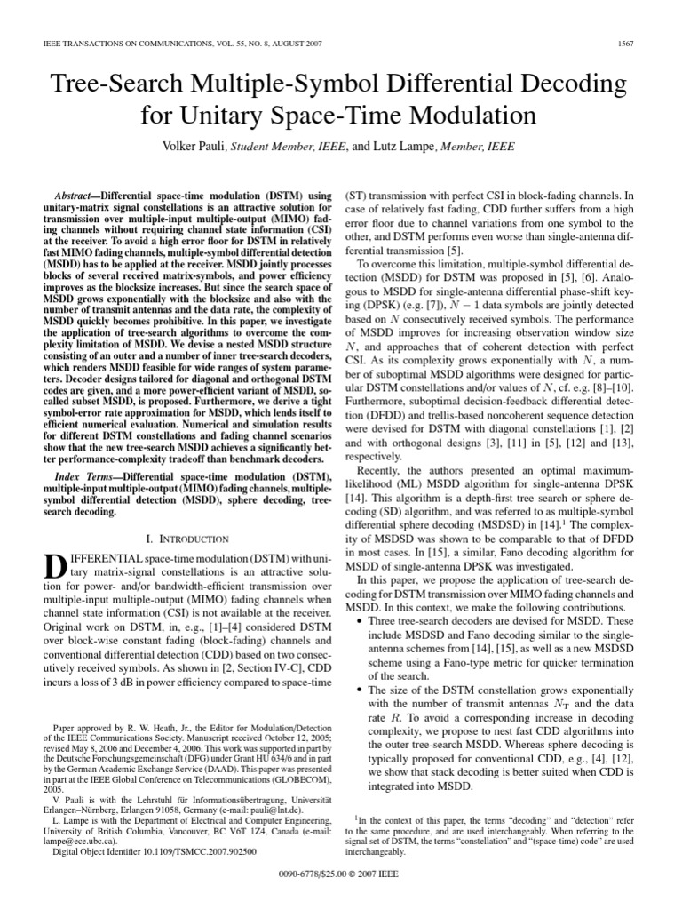 Tree-Search Multiple-Symbol Differential Decoding For Unitary Space-Time Modulation | PDF | Mimo ...