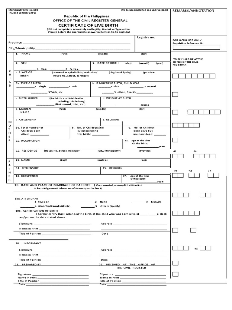 Certificate Of Live Birth Template