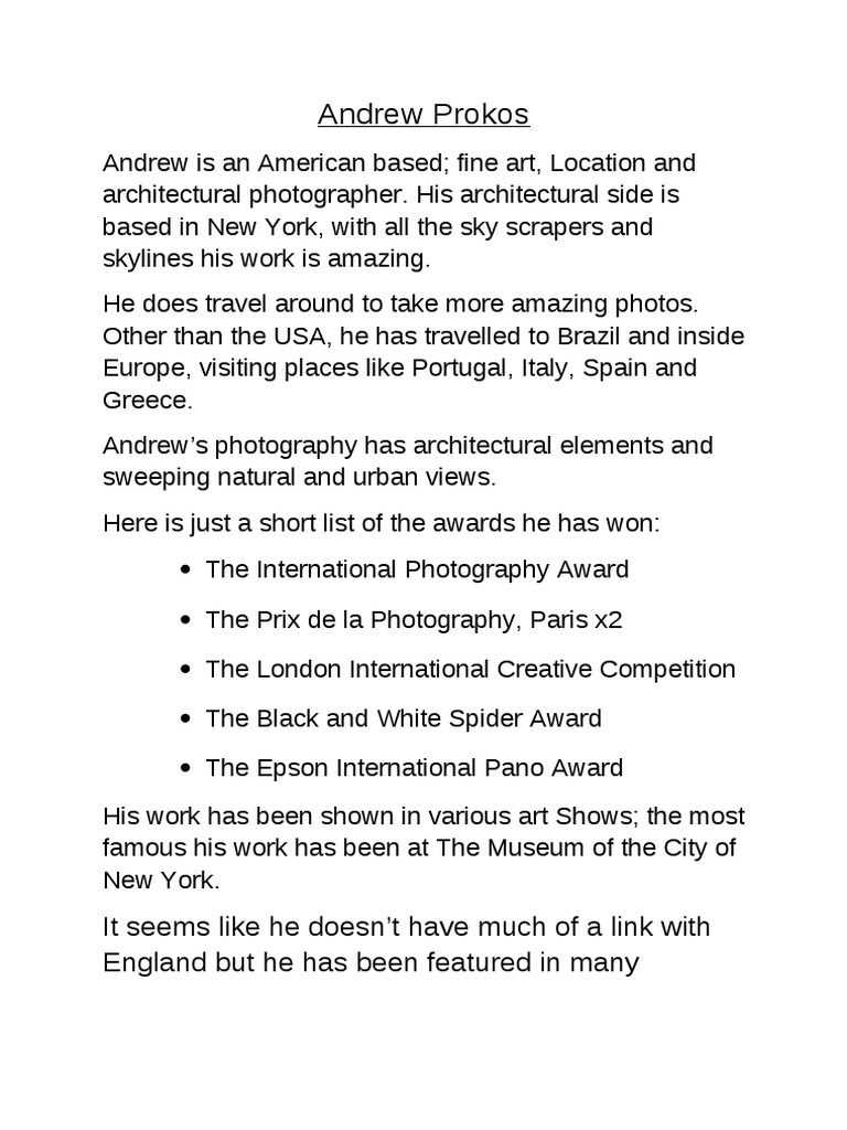 Andrew Prokos: Award-Winning Photographer | PDF | Lifestyle