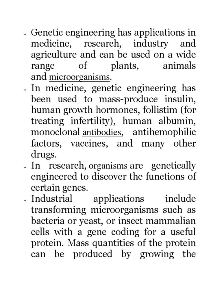 Medical Applications of Genetic Engineering | PDF | Genetic Engineering ...