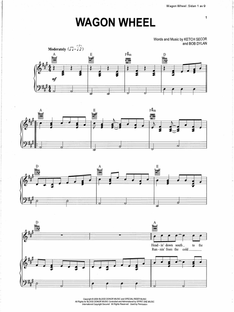 Wagon Wheel Piano Score | PDF