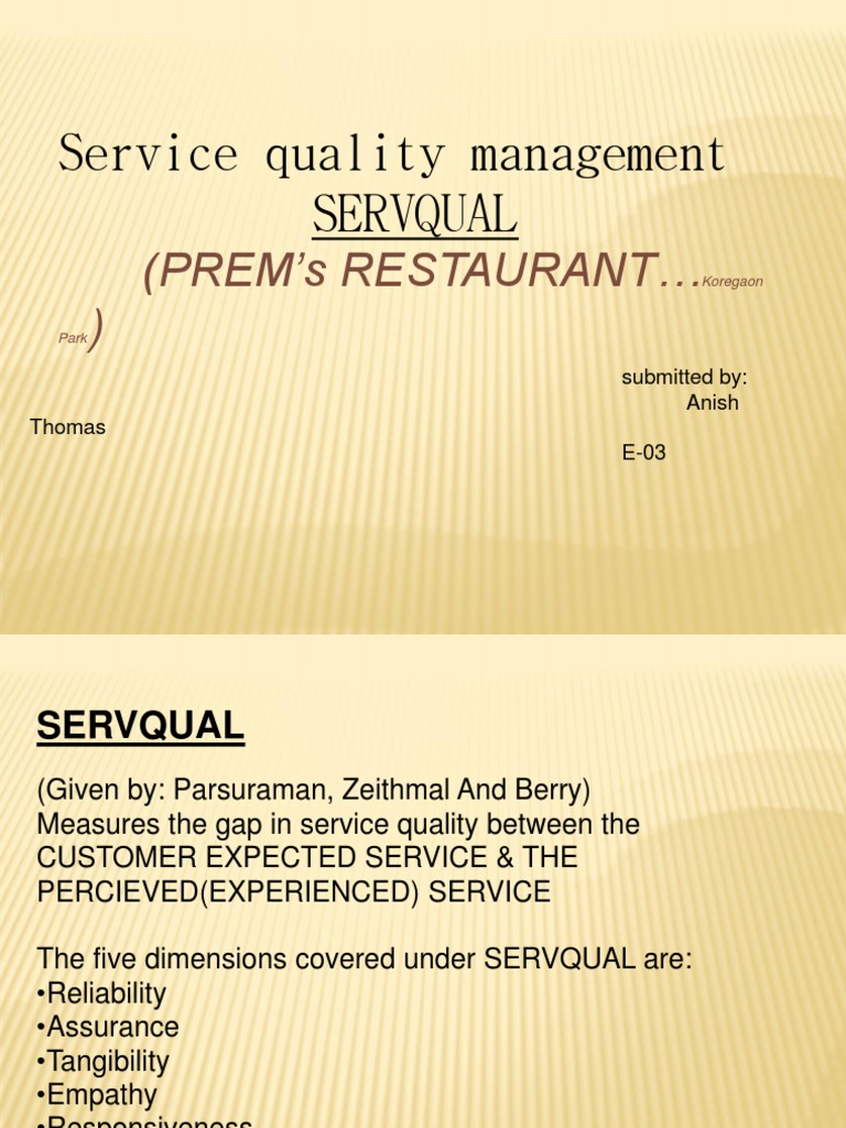 Service Quality Management Servqual: (Prem'S Restaurant ) | PDF ...