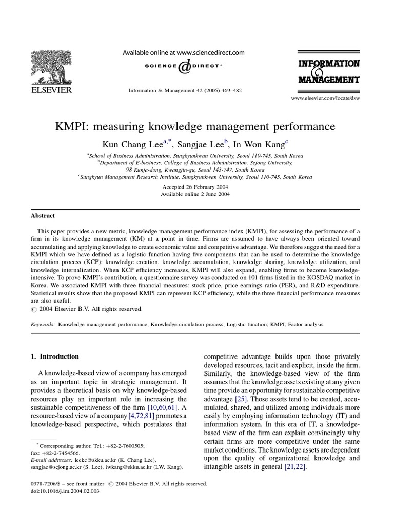 KMPI - Measuring Knowledge Management Performance | PDF | Survey ...