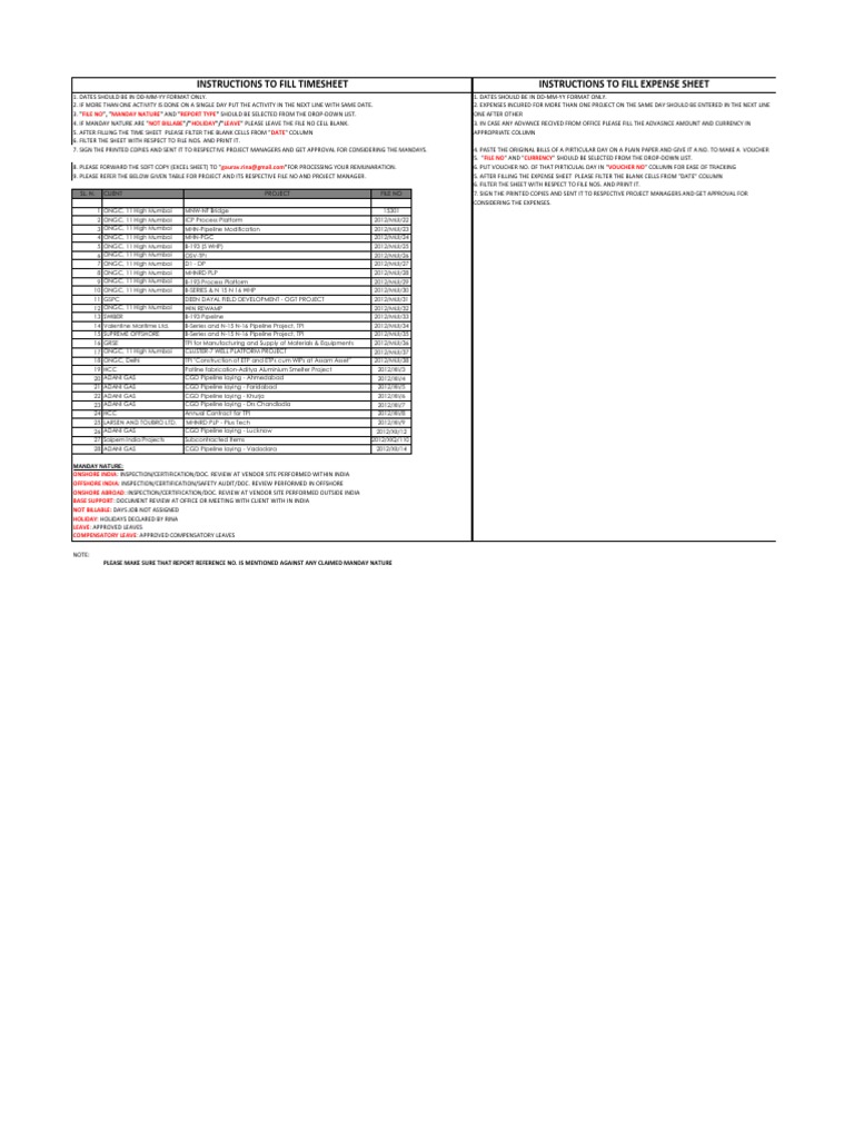 Time Sheet & Expense Sheet Format | PDF | Business