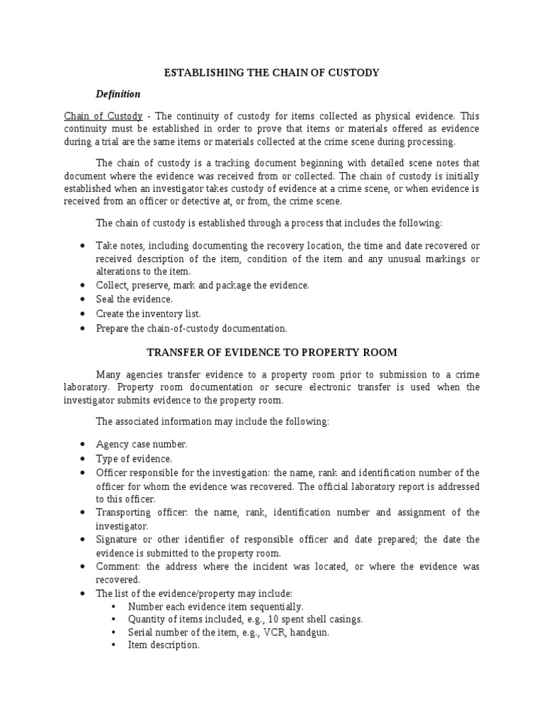 Establishing The Chain of Custody | PDF | Crime Scene | Crime & Violence