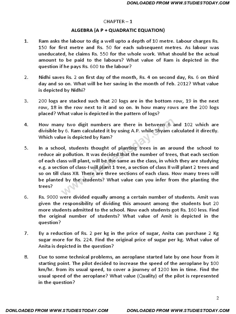 CBSE Class 10 Mathematics VBQs | PDF | Volume | Bus