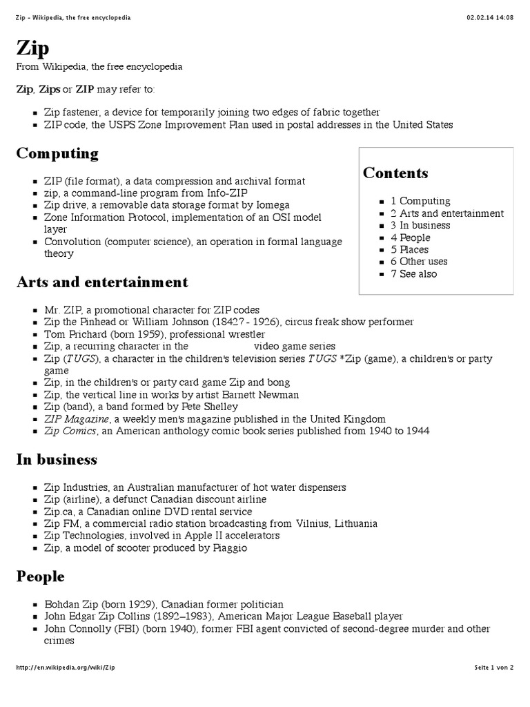 Computing: Zip, Zips or ZIP May Refer To | PDF | Zip Code | Zip (File ...