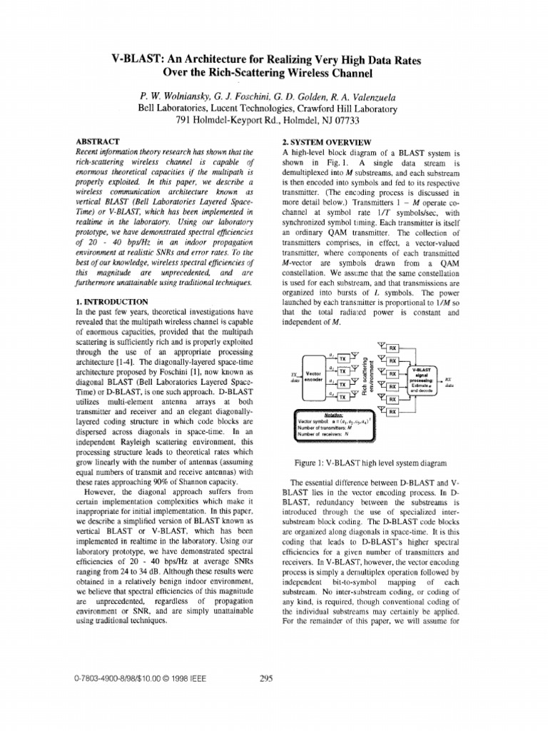 v-BLAST - An Architecture For Realizing Very High Data Rates Over The ...