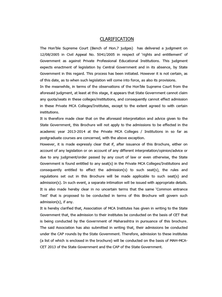 Clarification | PDF | University And College Admission | Judgment (Law)