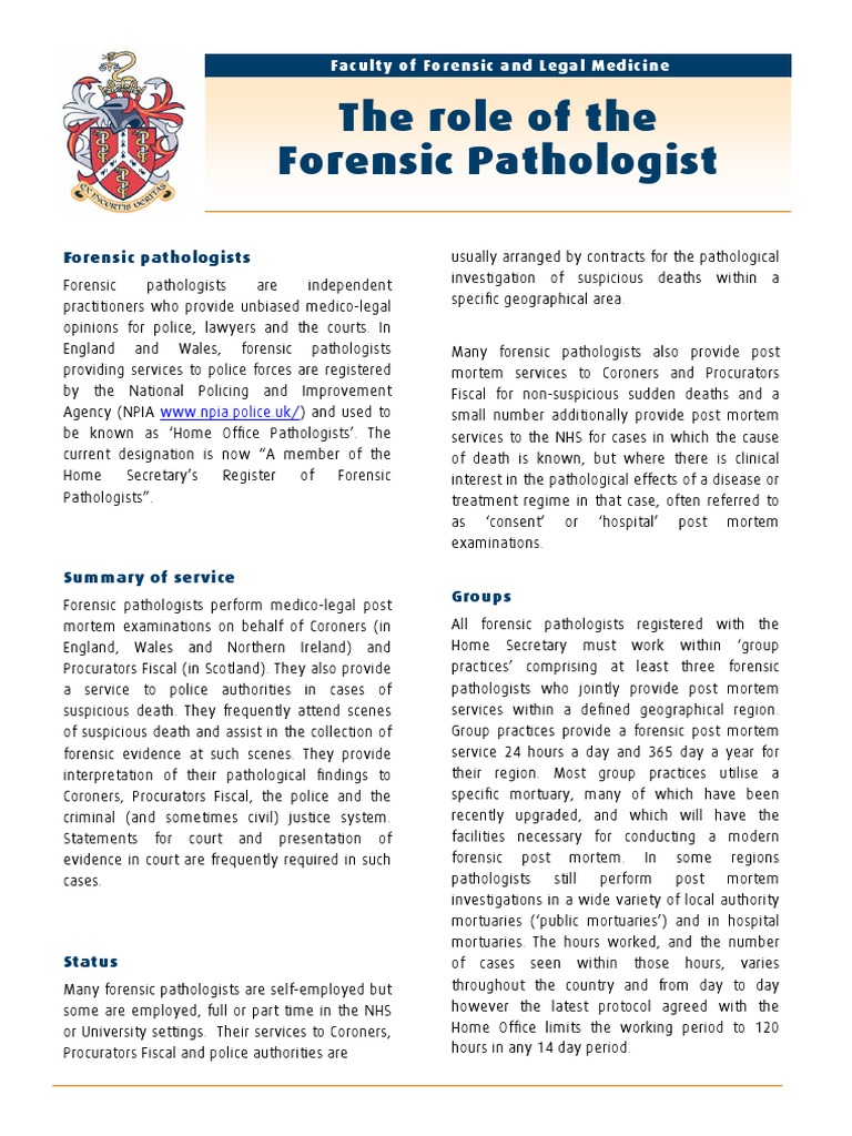 The Role of Forensic Pathologist | PDF
