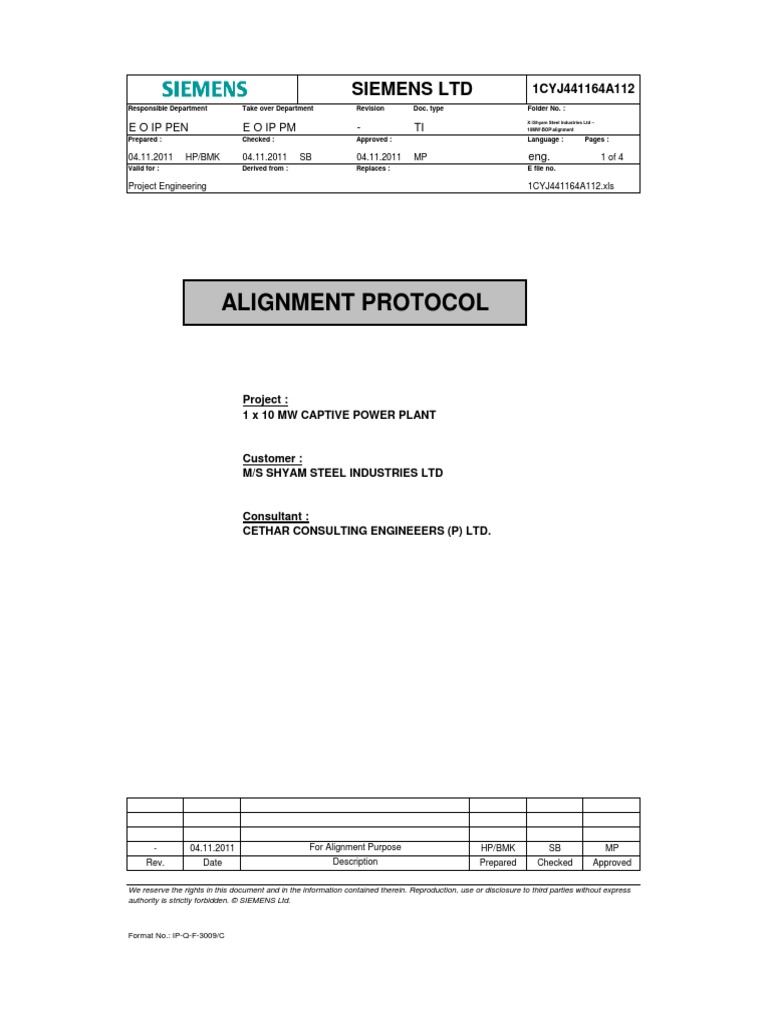 Alignment Protocol: Siemens LTD | PDF | Transmission (Mechanics ...