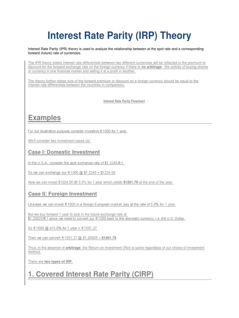 Interest Rate Parity (IRP) Theory: Examples | PDF | Exchange Rate | Euro