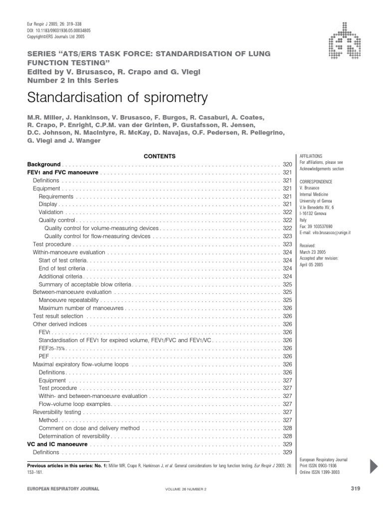 ATS ERS Spirometry Standards 2005 | PDF