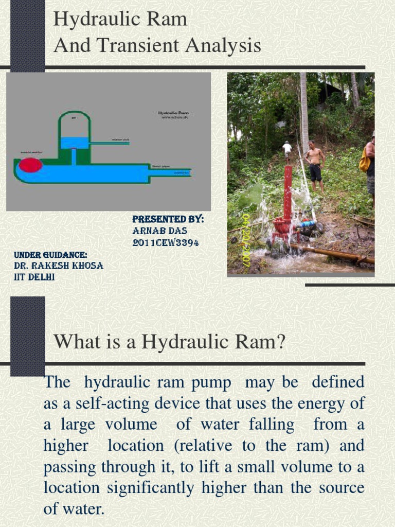 Hydraulic Ram and Transient Analysis: Presented By: Arnab Das ...