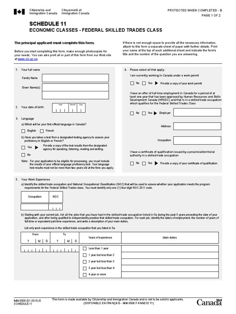 Schedule 11: Economic Classes - Federal Skilled Trades Class | PDF ...