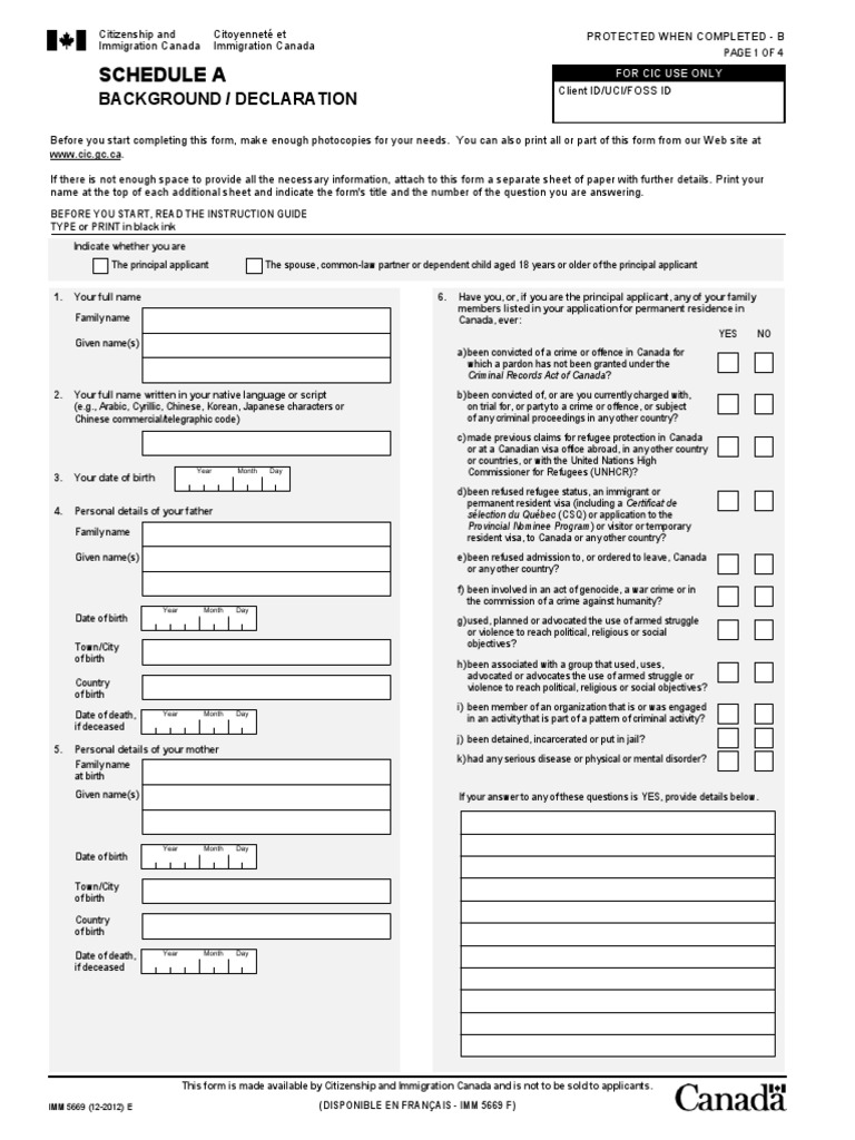 Schedule A: Background / Declaration | PDF | Social Institutions ...