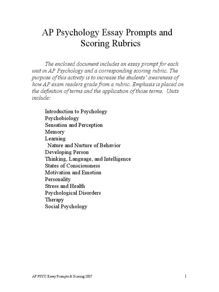 AP PSYCH Essay Prompts and Scoring 2007 | PDF | Fight Or Flight ...