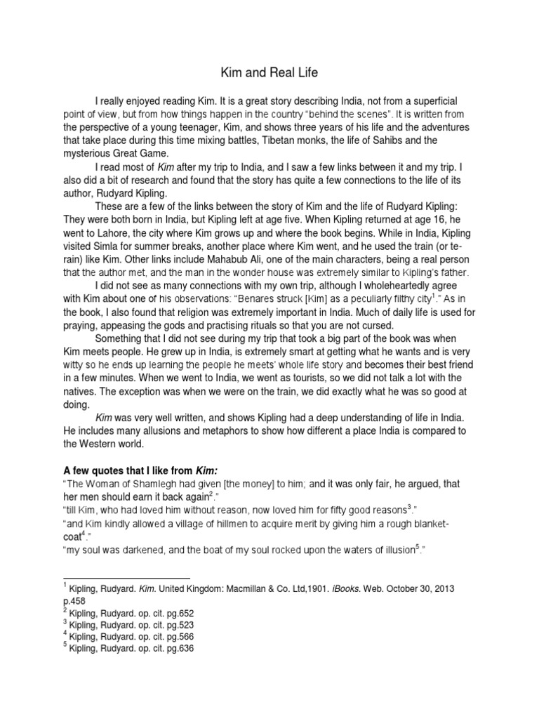 Report On Kim | PDF | Kim (Novel) | Rudyard Kipling