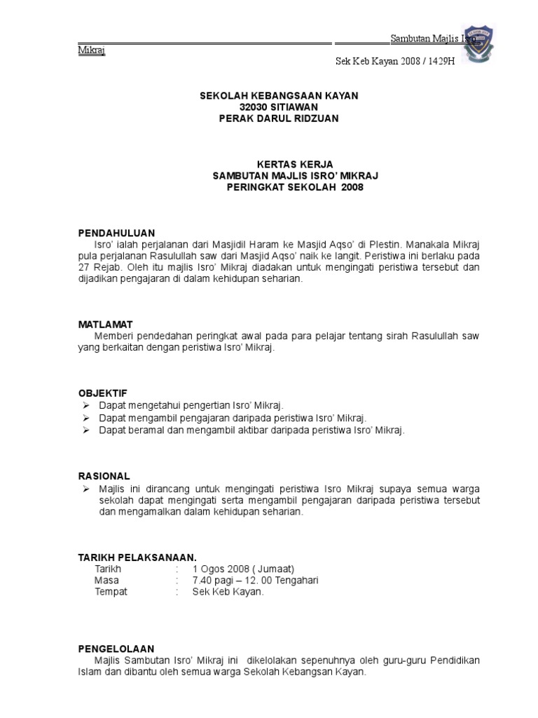 Contoh Kertas Kerja Untuk Bajet Contoh Yi - Riset