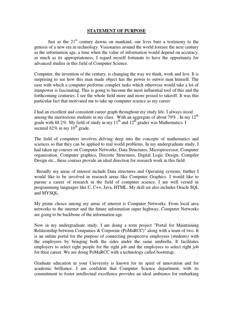 Statement of Purpose | PDF | Discrete Mathematics | Science And Technology
