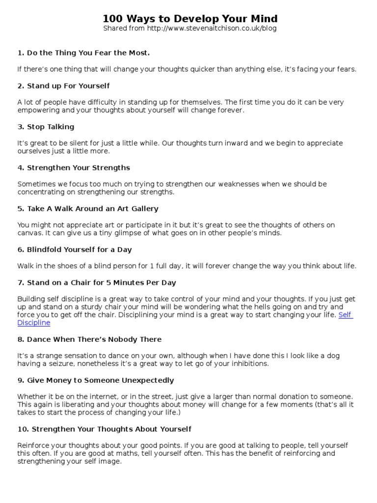 100 Ways To Develop Your Mind | PDF | Mind | Thought