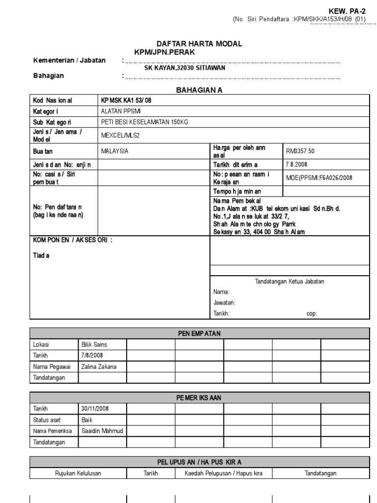 KEW - Pa-2 - Daftar Harta Modal | PDF