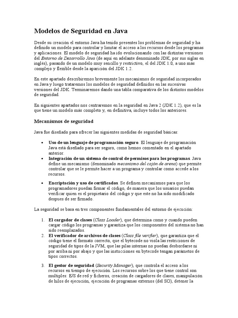 Modelos de Seguridad en Java | PDF | Java (lenguaje de programación ...
