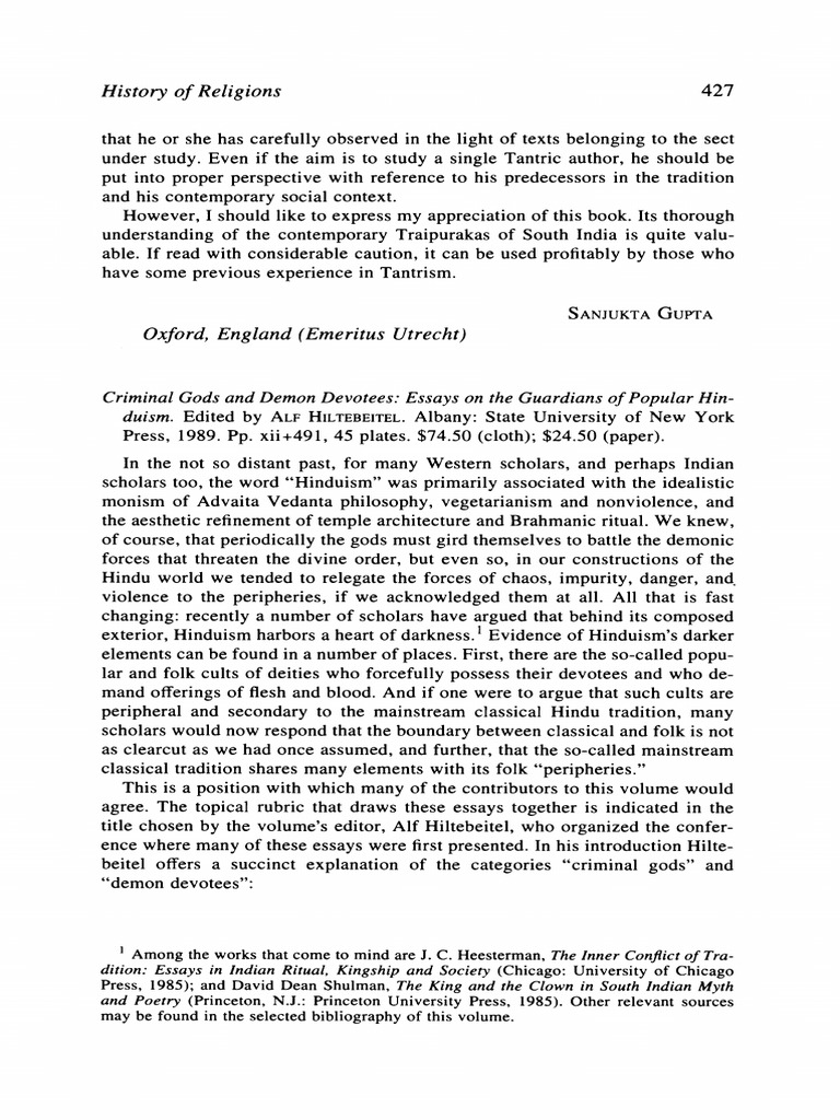 Norman Cutler, Book Review, Criminal Gods and Demon Devotees | PDF ...