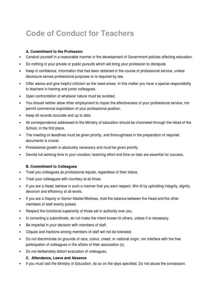 Code of Conduct For Teachers Guyana | PDF | Teachers | Social Institutions