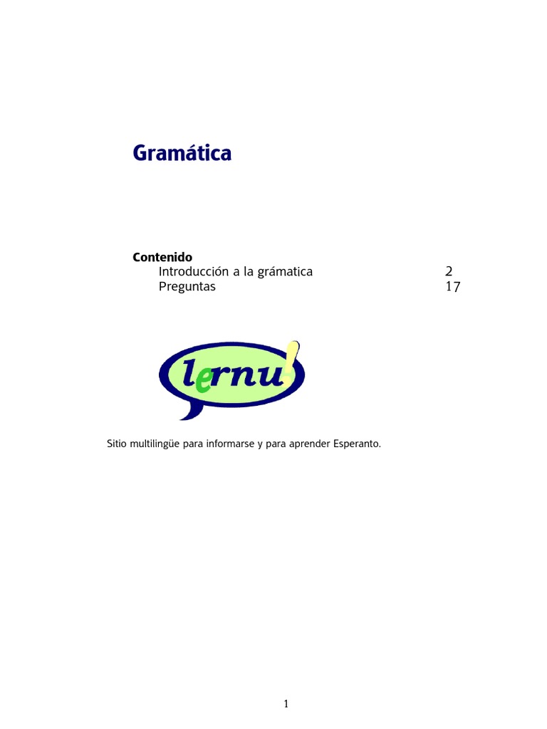 Gramática de Esperanto | PDF