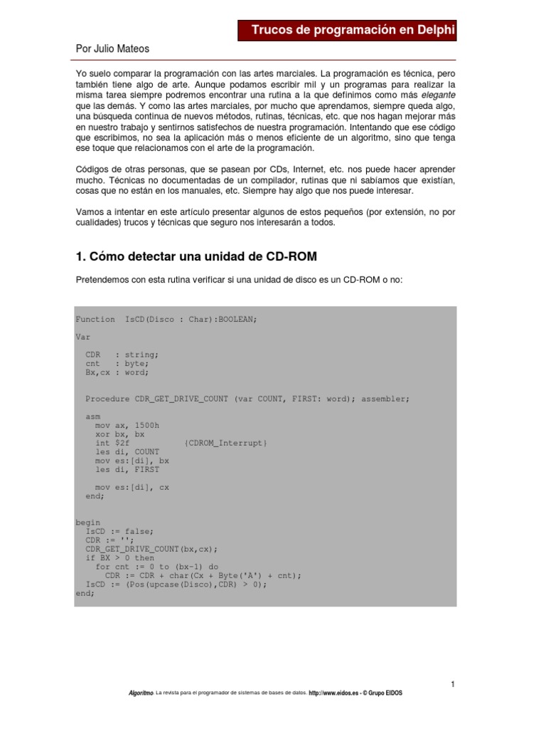 Trucos de Programacion Con Delphi | PDF | Disco compacto | Microsoft Windows