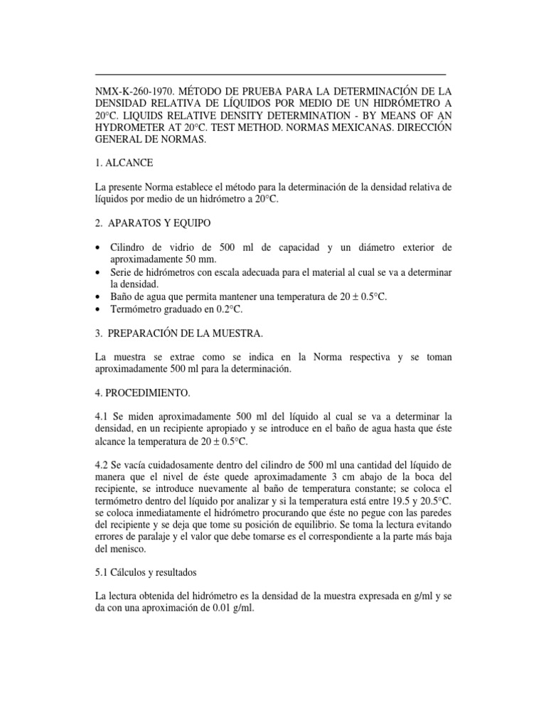 NMX K 260 1970 Densidad Del Agua | PDF