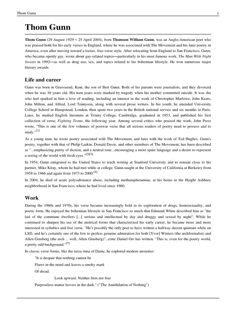 Thom Gunn | Poetry | English Language Literature