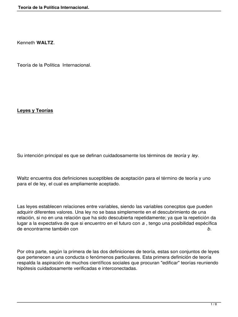 Teoria de La Politica Internacional - Kenneth Waltz | PDF ...