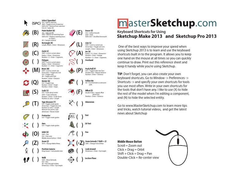 Shortcuts Sketchup Pro 2013 | PDF | Control Key | Computer Keyboard