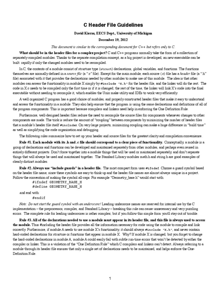 C Header File Guidelines | PDF
