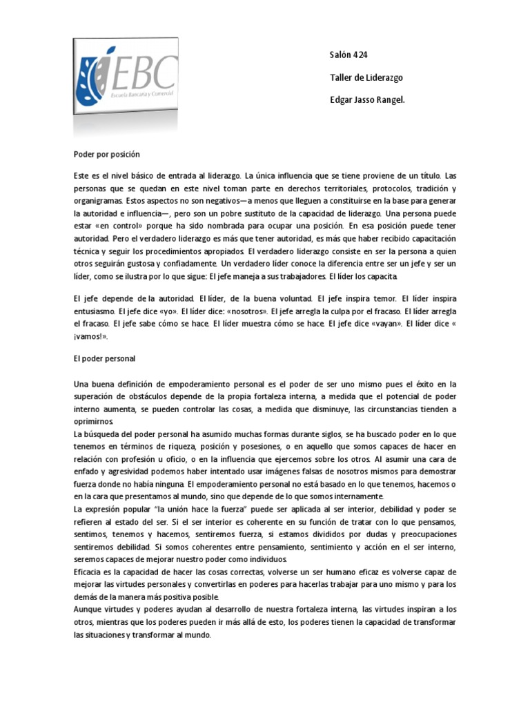 Tipo de Poderes en Una Empresa | PDF | Persuasión | Liderazgo