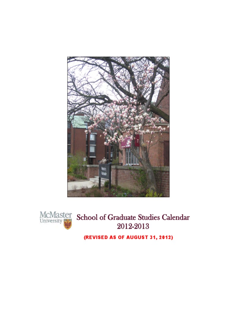 School of Graduate Studies Calendar 2012-2013 (Revised As of Augu | PDF ...
