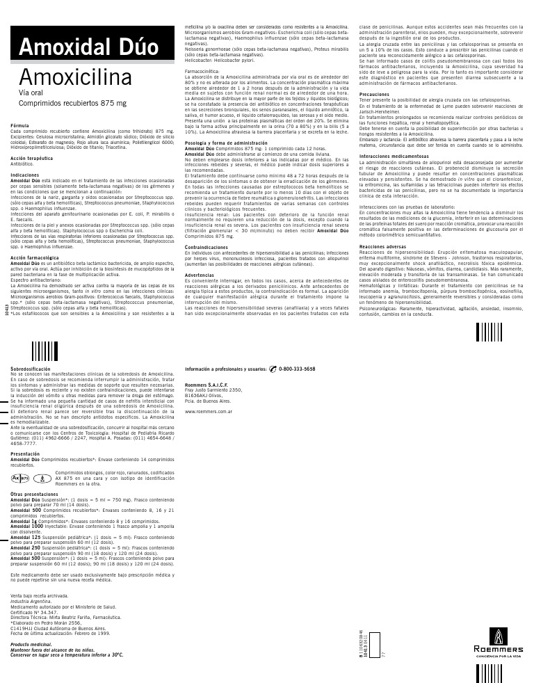 Amoxidal Duo 875 Compr i Midos | Alergia | Penicilina