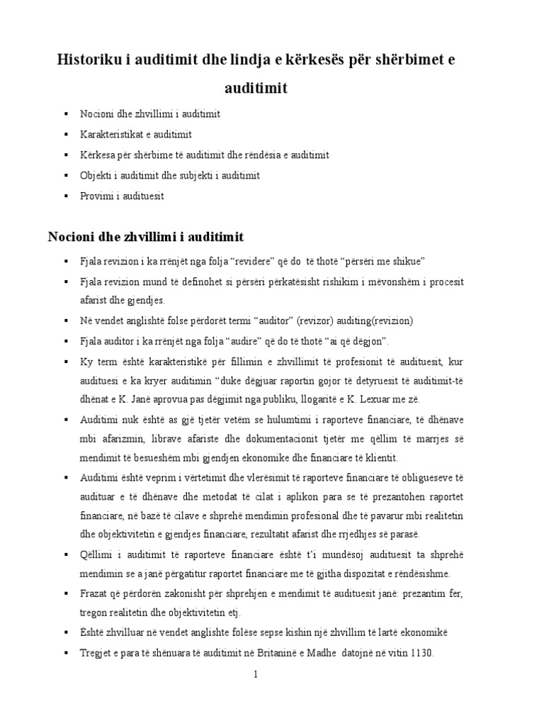 Historiku I Auditimit Dhe Lindja e Kerkeses Per Sherbimet e Auditimit | PDF