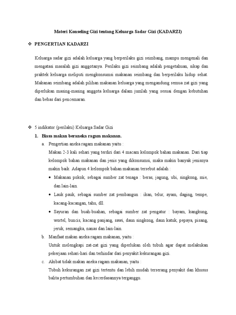 Panduan Keluarga Sadar Gizi (KADARZI) | PDF