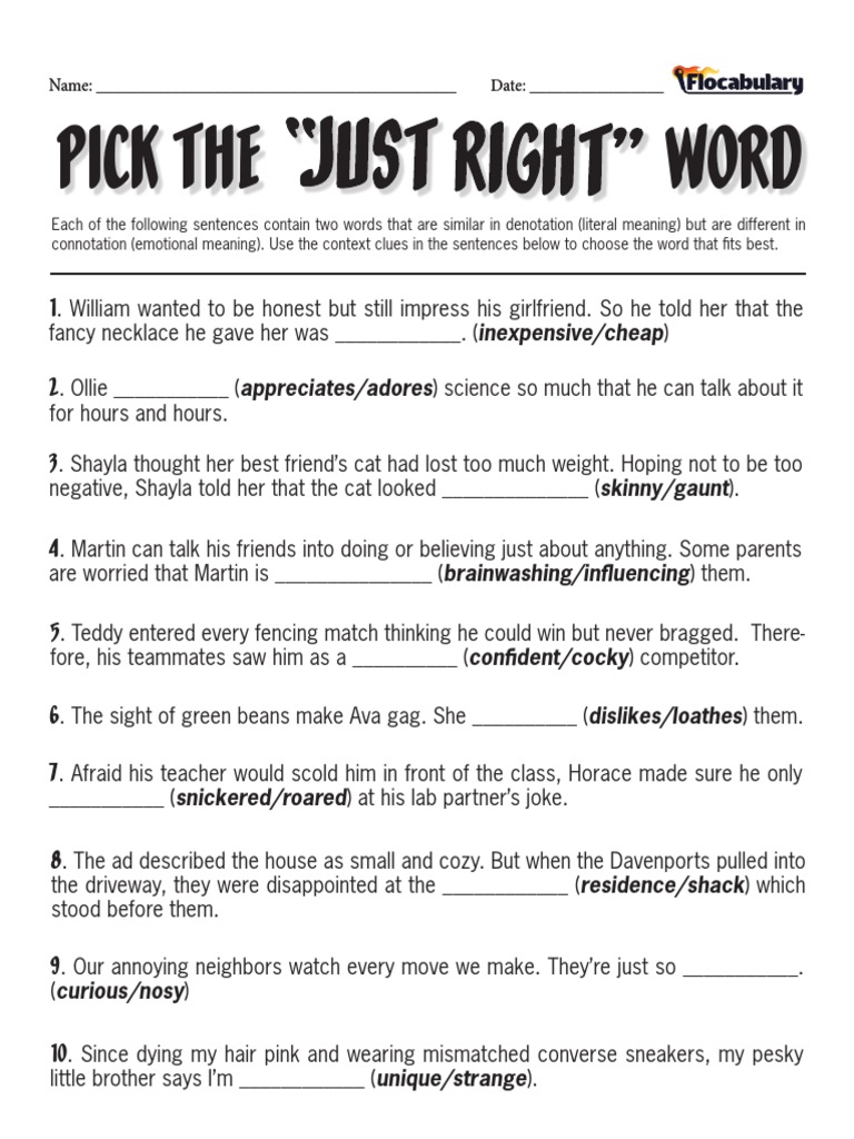Word Choice Worksheet Revising For Word Choice | TPT