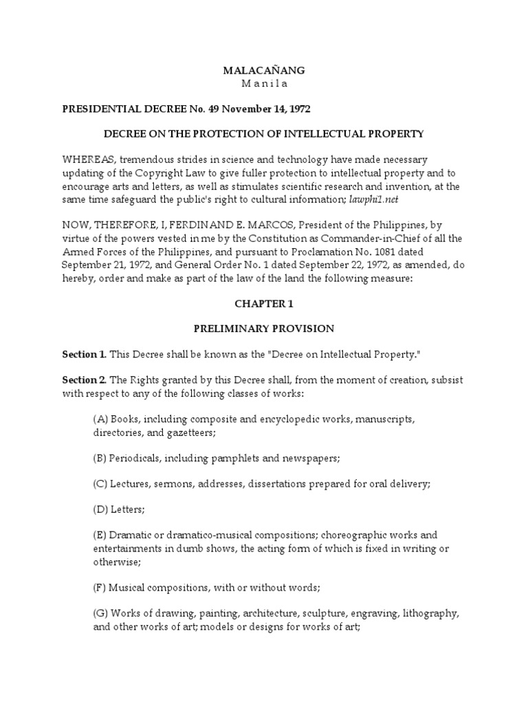 PD 49 | PDF | Assignment (Law) | Copyright