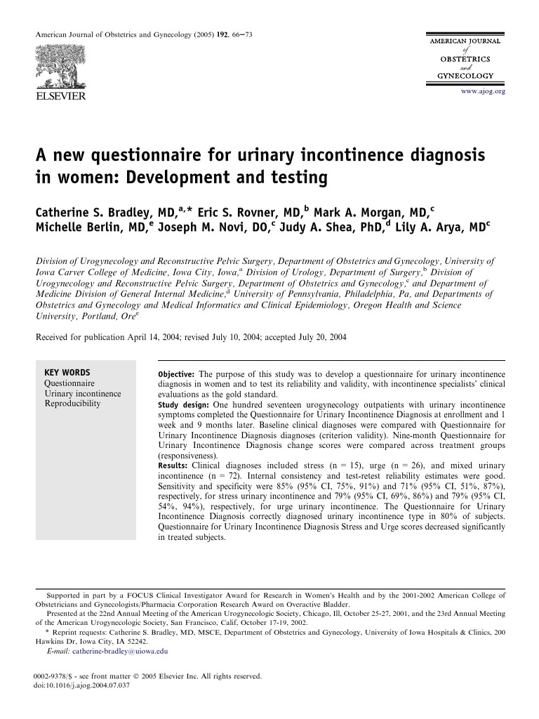 A New Questionnaire For Urinary Incontinence Diagnosis | PDF | Urinary ...