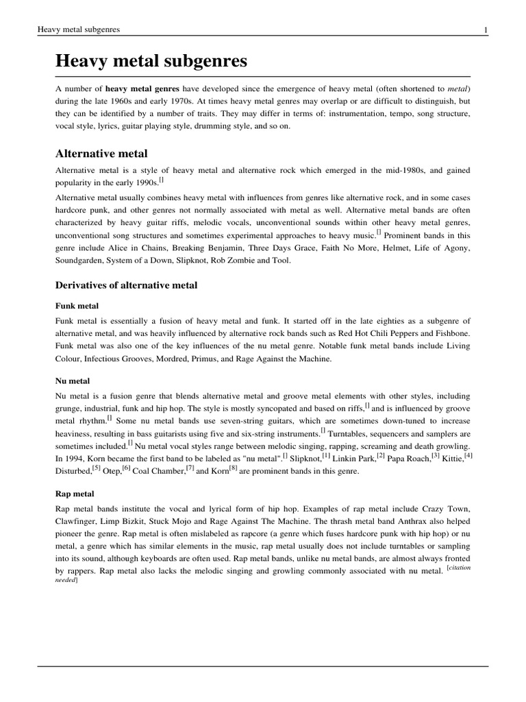 Heavy Metal Subgenres | PDF | Heavy Metal Music | Musical Subgenres