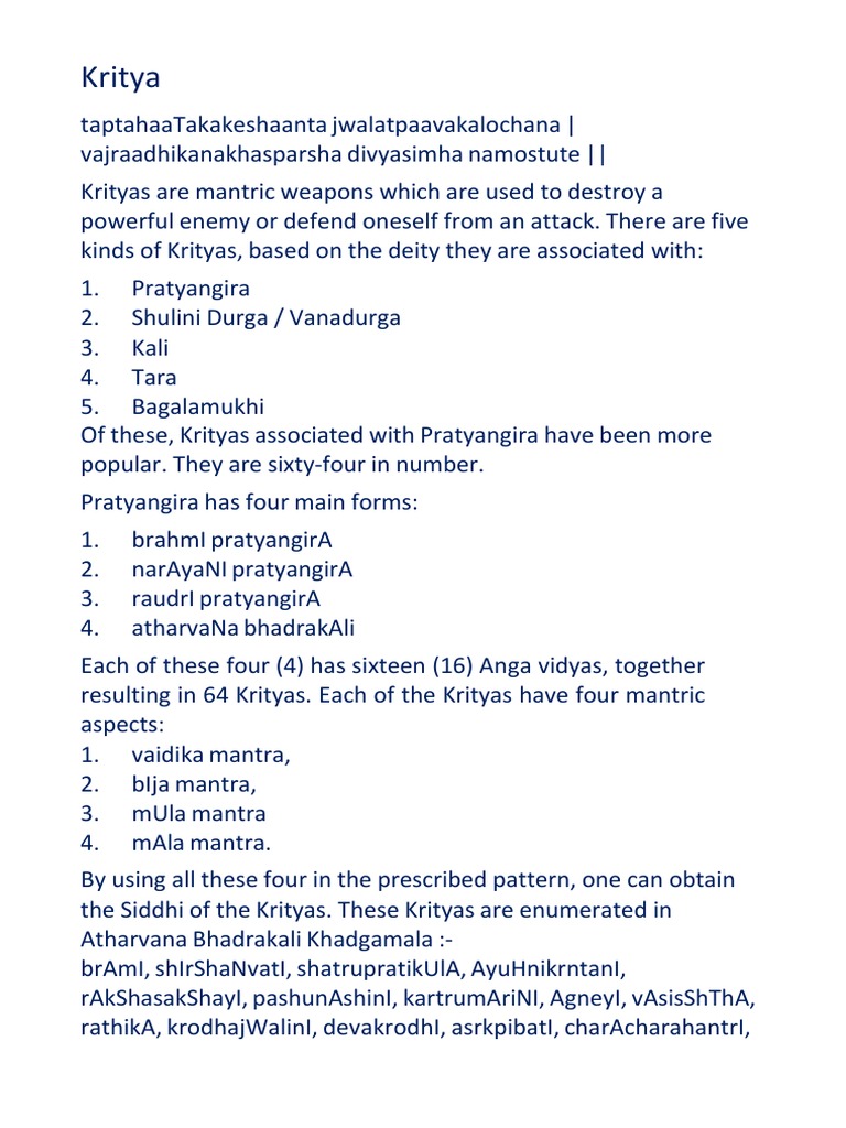 Kritya Mantras Five Types Powerful Enemy | PDF | Mantra | Spirituality