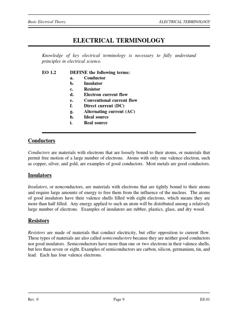 Electrical Terminology: Conductors | PDF | Electric Current | Voltage