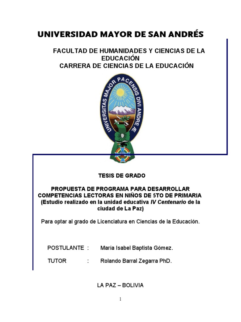 Tesis Umsa Maria Rojas | PDF | Educación primaria | Investigación social