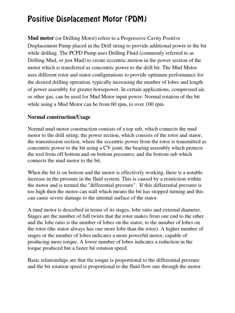 Optimizing Drilling Operations Through the Use of Positive Displacement ...