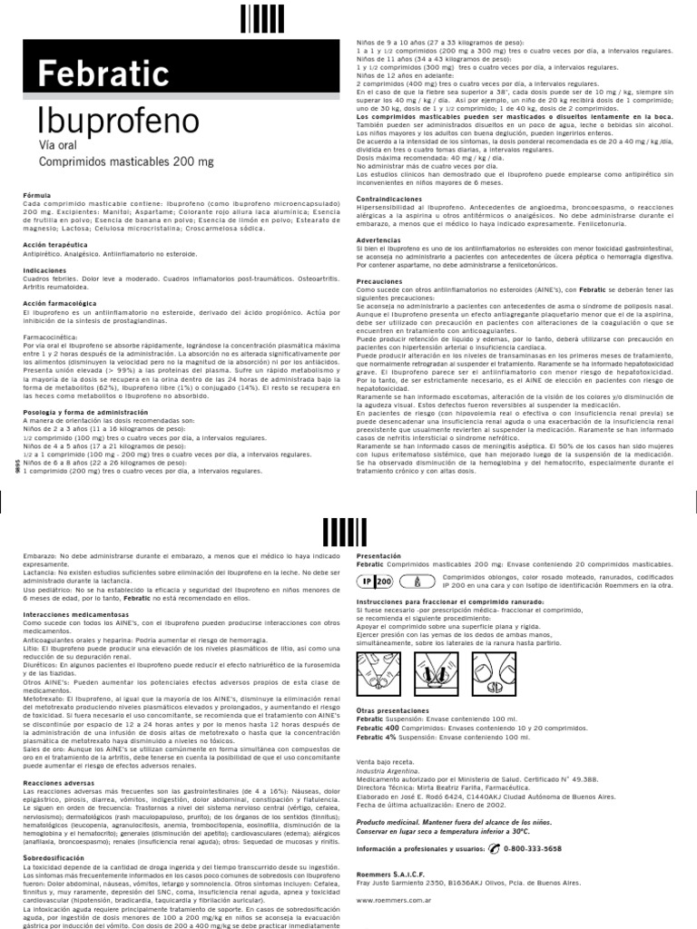 Febratic Comprimidos Masticables 9895 | PDF | Droga anti-inflamatoria ...